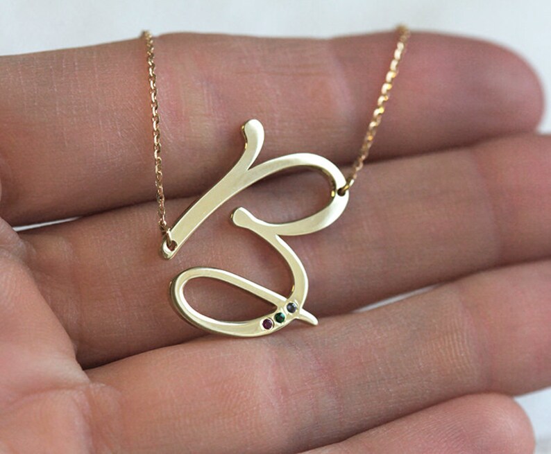 Script Initial Necklace Oversized Initial Necklace Large - Etsy