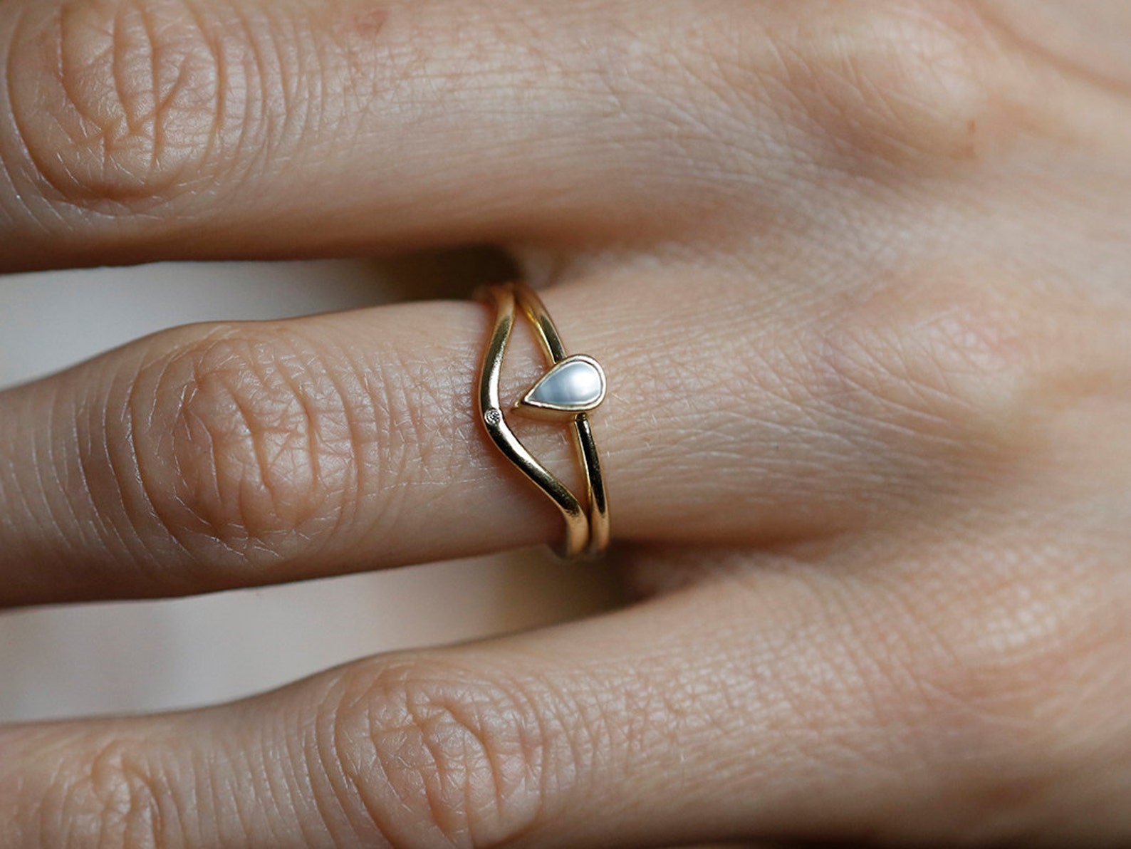 Pearl & Diamond Engagement Ring Set Pear Bezel Solitaire With - Etsy