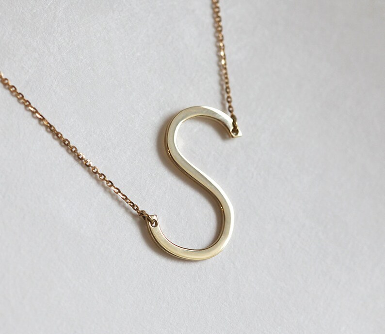 14k Gold Initial Necklace Alphabet Uppercase Letter Silver | Etsy