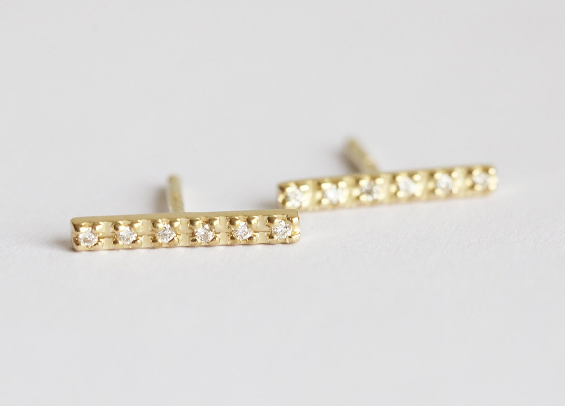 Diamond Bar Studs Small Bar Stud Earrings Simple & Delicate - Etsy