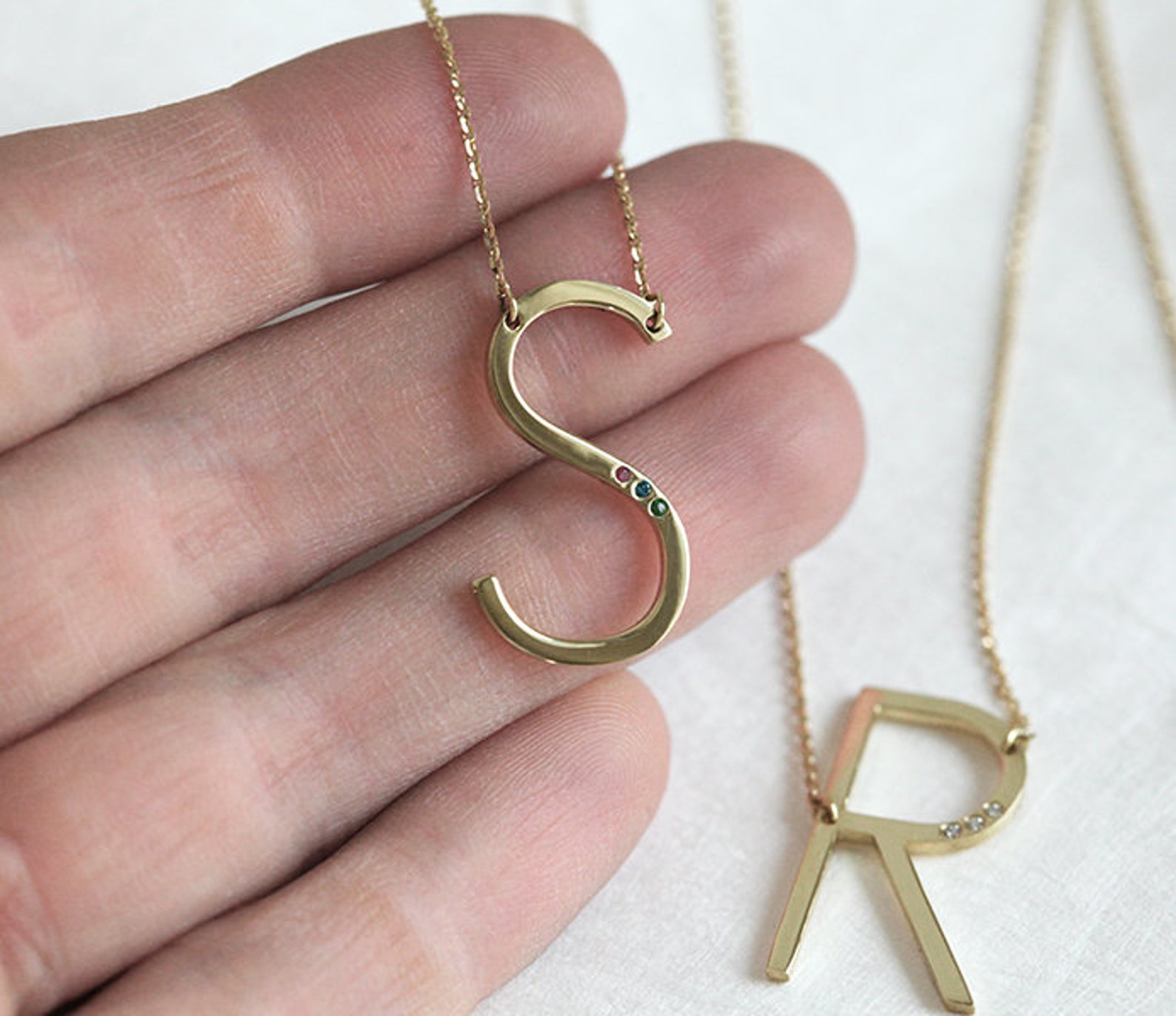 14k Gold Initial Necklace Alphabet Uppercase Letter Silver | Etsy