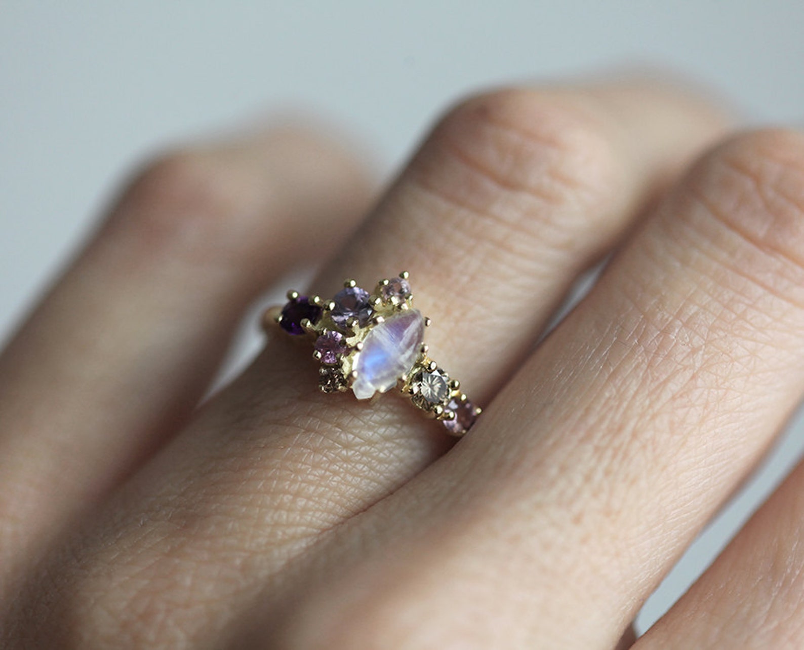 Marquise Moonstone Cluster Ring 14k or 18k Solid Gold - Etsy Canada