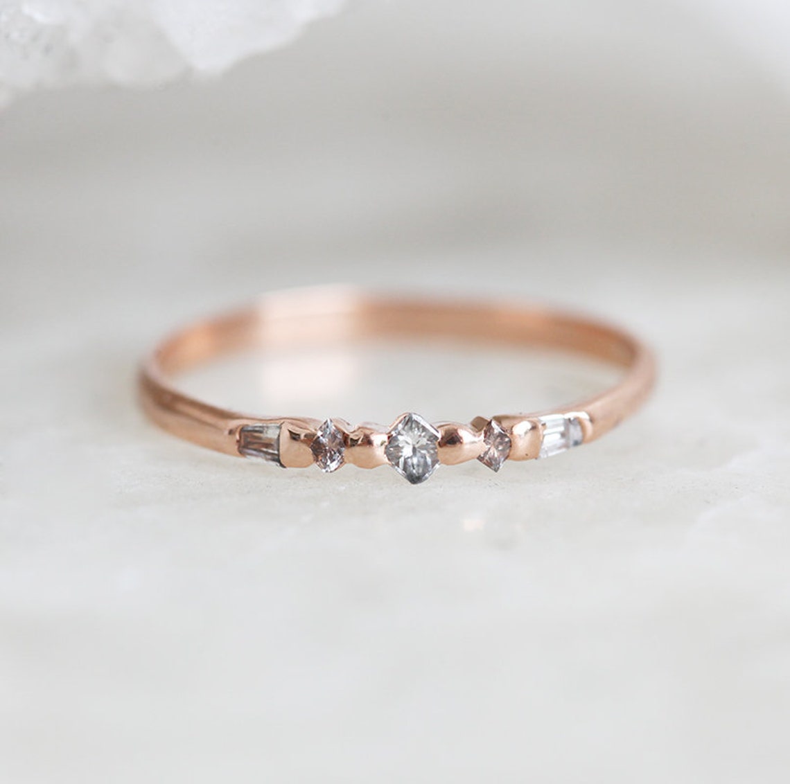 Rose Gold Wedding Ring Rose Gold Diamond Band Handmade Rose - Etsy