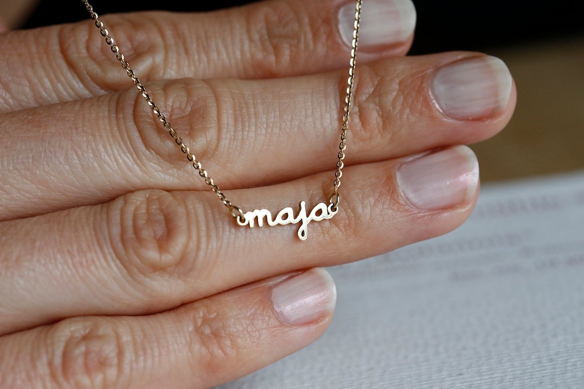 Small Name Necklace Gold Custom Lettering Necklace Tiny Word | Etsy