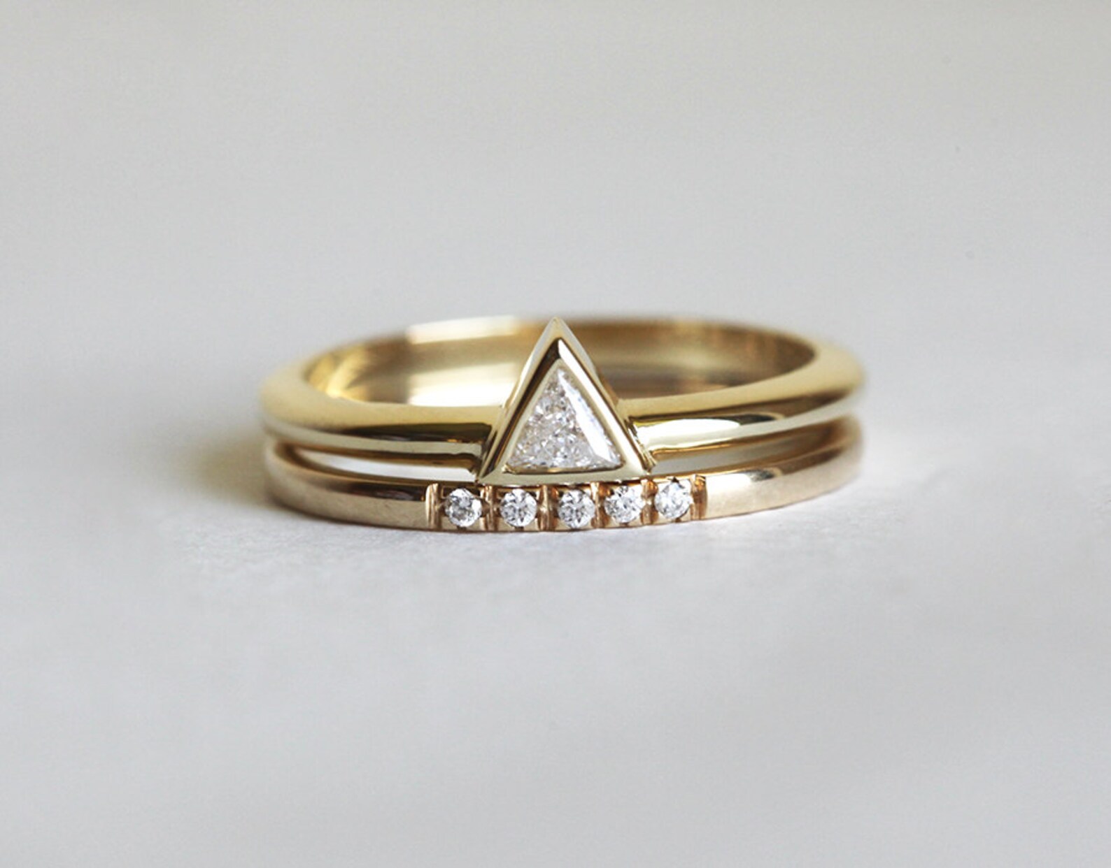 Triangle Diamond Engagement Ring Set 14k or 18k Solid Gold - Etsy