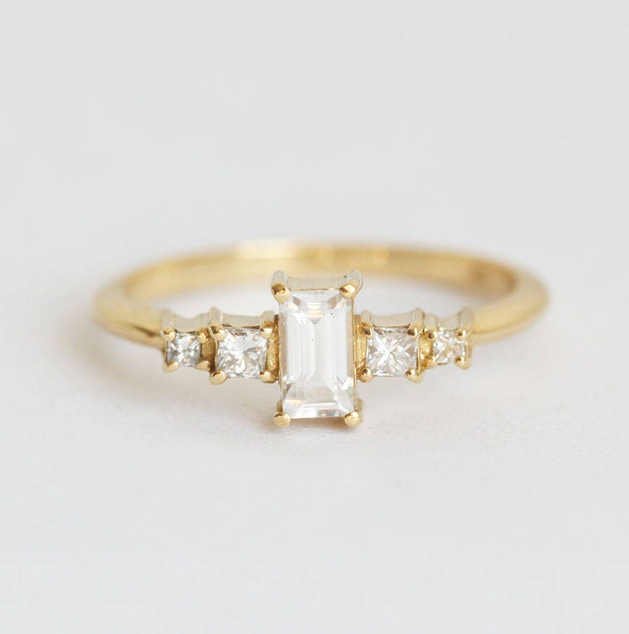 White Sapphire Ring Sapphire Engagement Ring Yellow Gold Etsy 4529