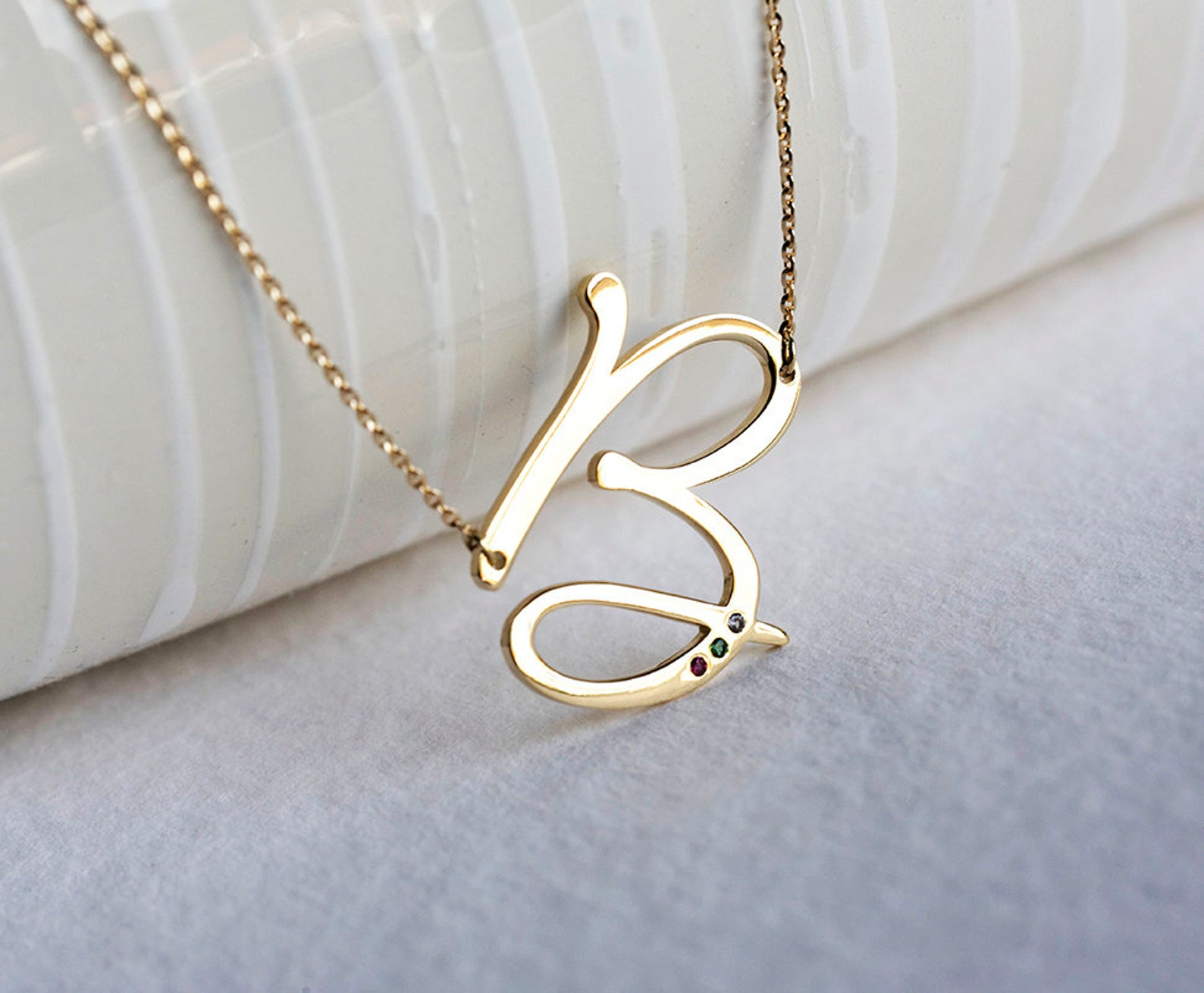 Script Initial Necklace Oversized Initial Necklace Large - Etsy