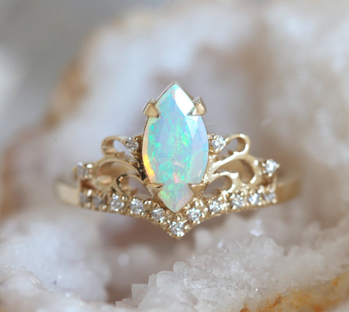 Opal Engagement Ring Australian Fire Opal Ring Marquise Cut - Etsy