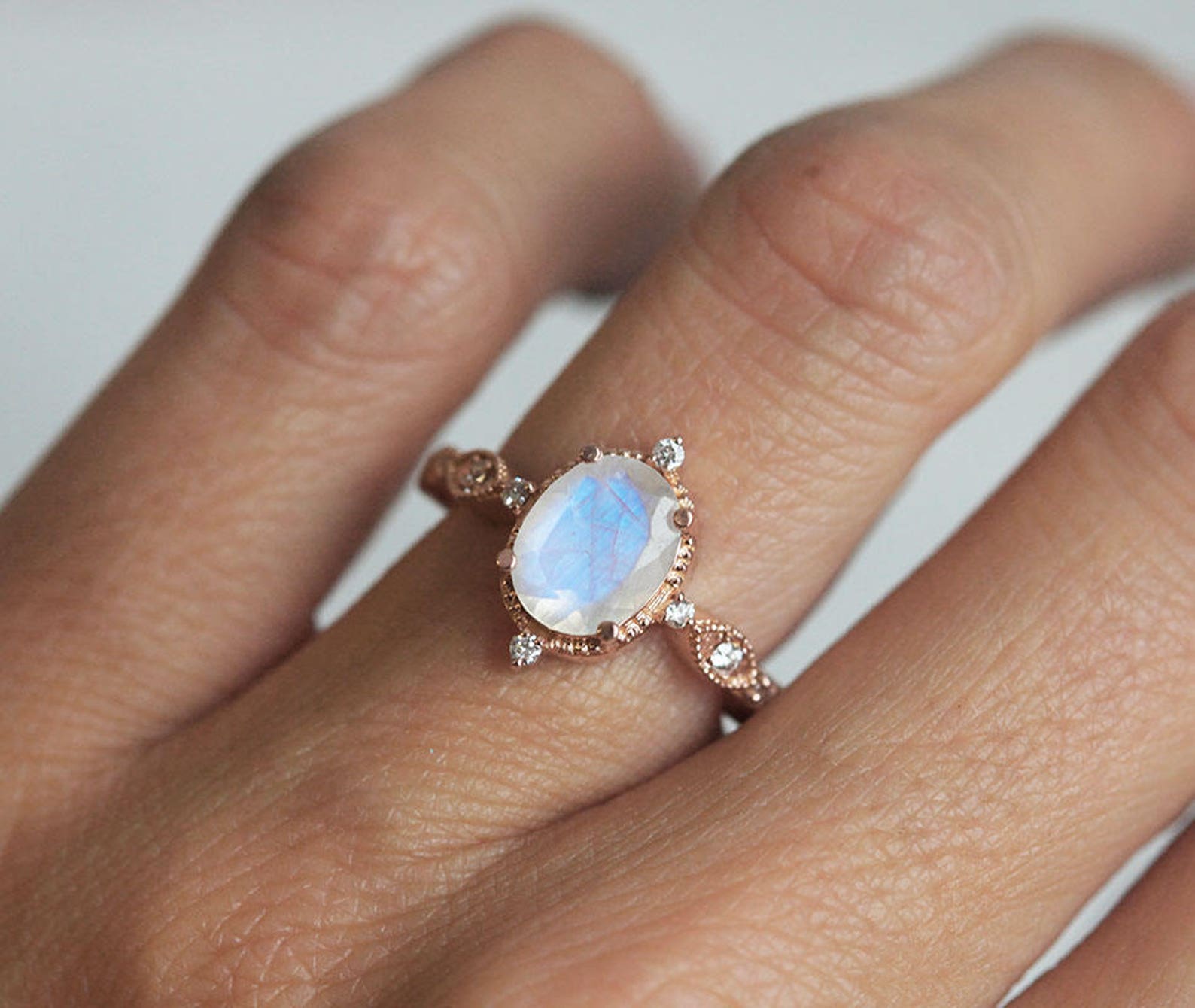 Moonstone Engagement Ring Rainbow Moonstone Ring Vintage - Etsy New Zealand