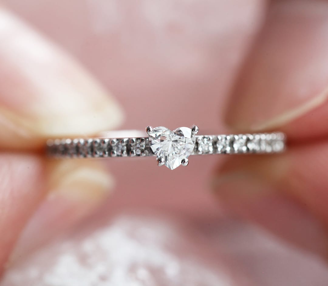 Heart Diamond Ring, Delicate Diamond Engagement Ring Pave Diamond Band ...
