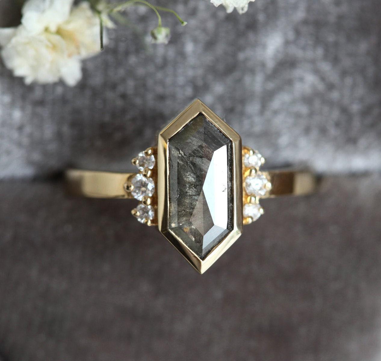 Natural Diamond Ring Galaxy Diamond Ring Hexagon Diamond Engagement Ring Modern Unique Diamond Ring Capucinne