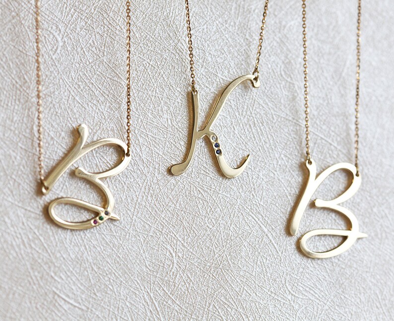 Script Initial Necklace Oversized Initial Necklace Large Etsy