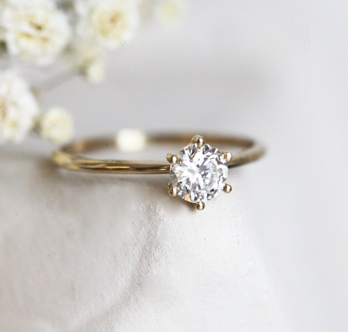 Half Carat Diamond Engagement Ring Solid Gold Diamond Ring | Etsy