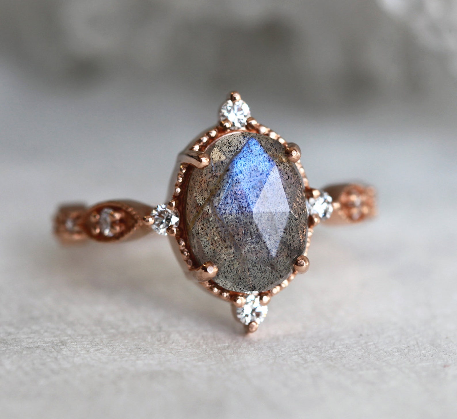 Labradorite Ring Oval Labradorite Diamond Ring 14k 18k Gold - Etsy