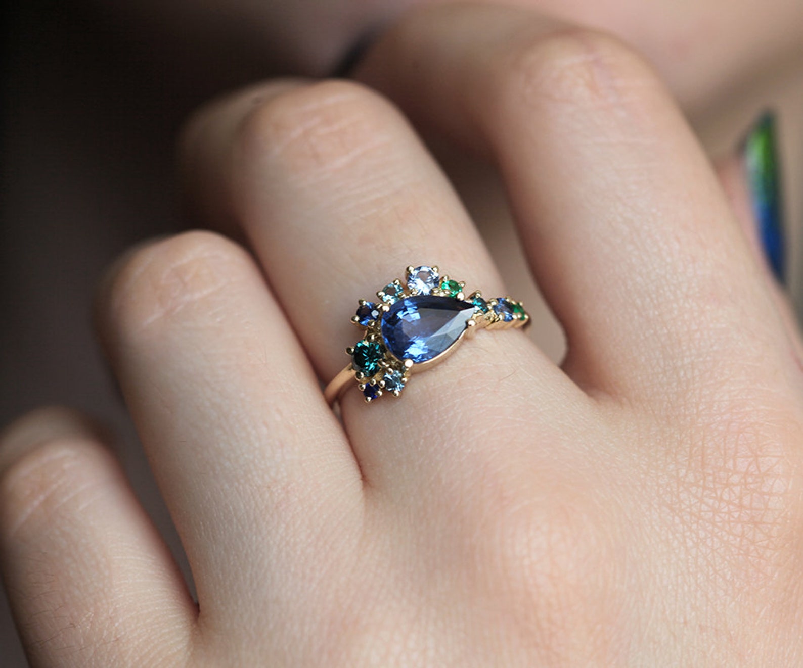Pear Blue Sapphire Engagement Ring Pear Sapphire Cluster - Etsy Australia