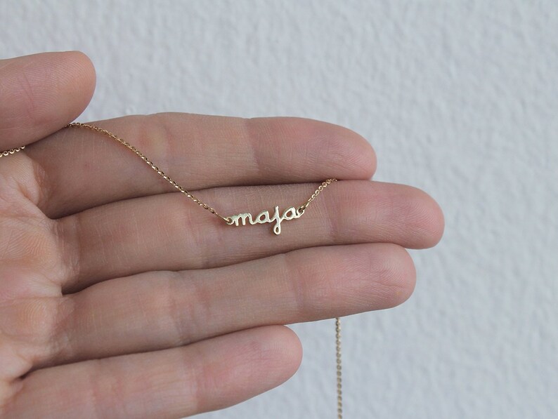 Tiny Name Necklace Solid Gold Necklace Small Nameplate - Etsy
