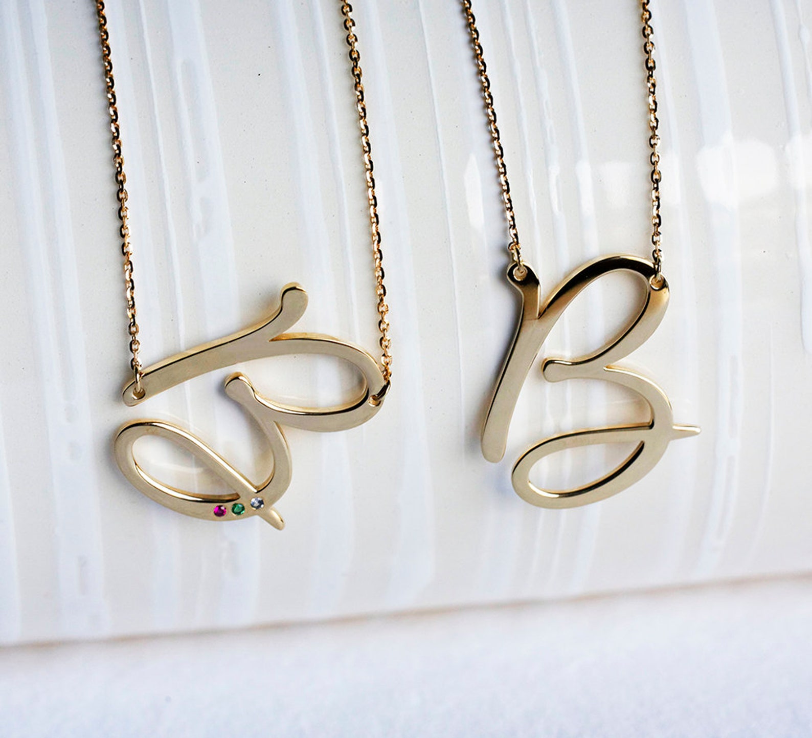 Script Initial Necklace Oversized Initial Necklace Large - Etsy