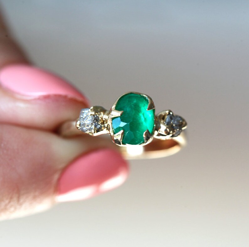 Fancy Cut Emerald Diamond Gold Engagement Ring Partial - Etsy