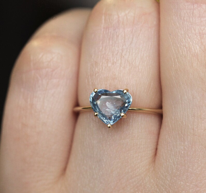 Heart Sapphire Ring Heart Engagement Ring Solitaire Heart | Etsy