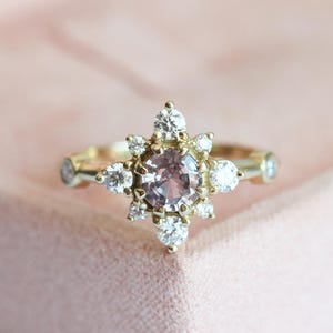 Champagne Peach Sapphire Engagement Ring Snowflake Sapphire - Etsy