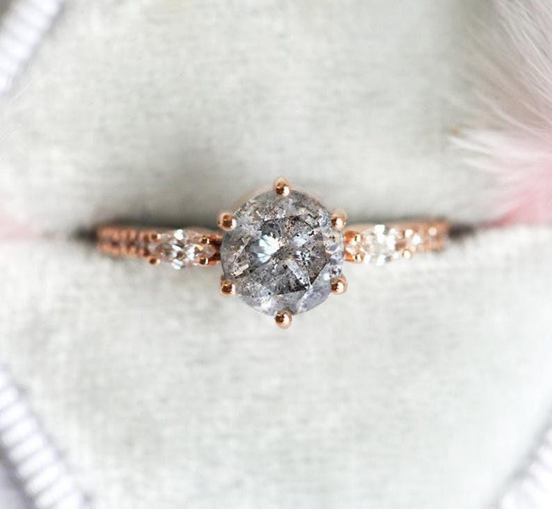 Round Salt Pepper Diamond Ring, Salt Pepper Diamond Engagement Ring ...