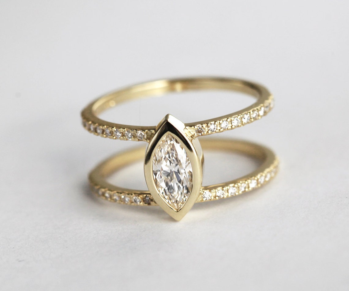 Marquise Diamond Ring With Double Band Marquise Engagement - Etsy UK