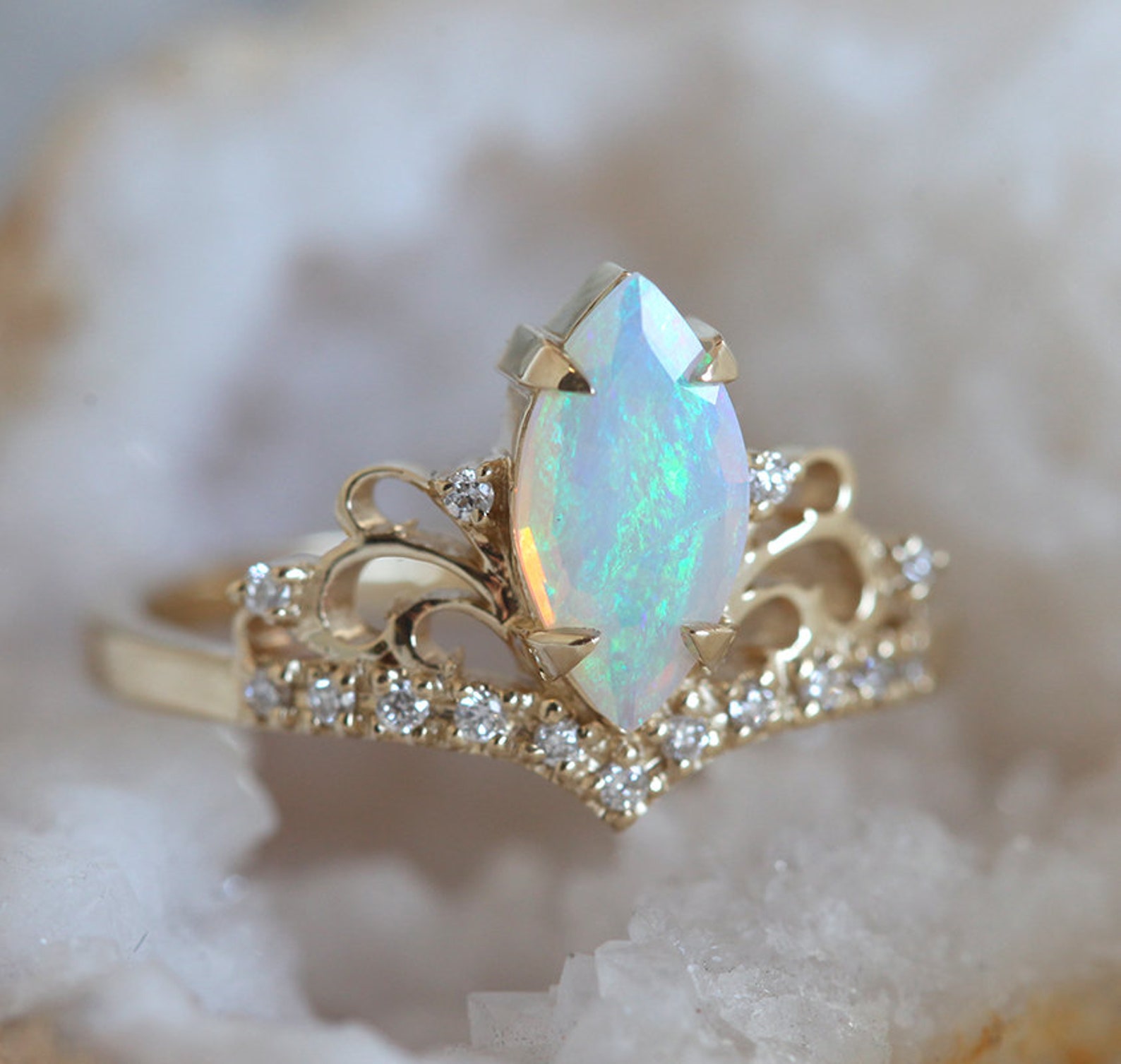 Opal Engagement Ring Australian Fire Opal Ring Marquise Cut - Etsy