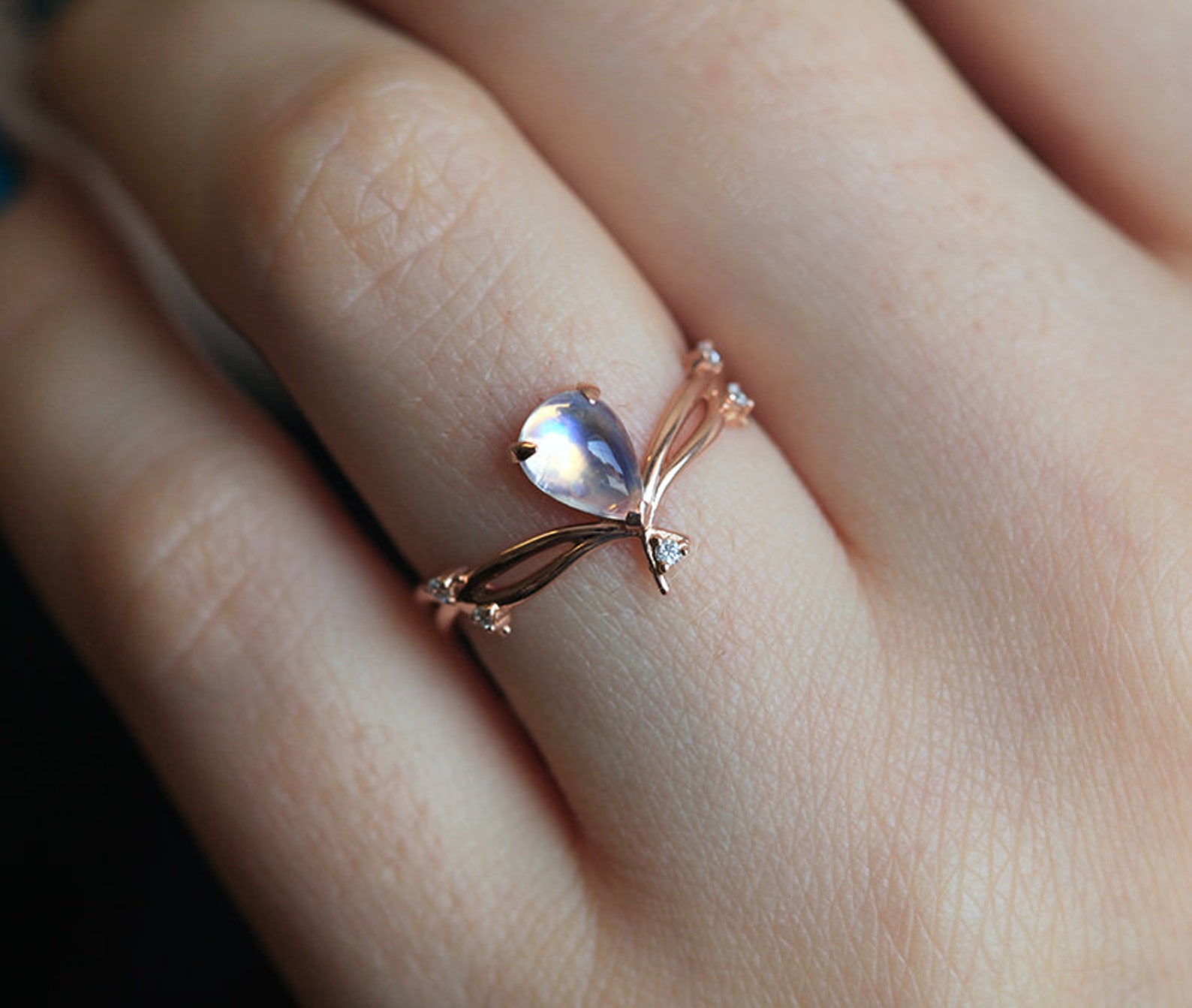 Pear Moonstone and Diamond Ring Moonstone Engagement Ring - Etsy