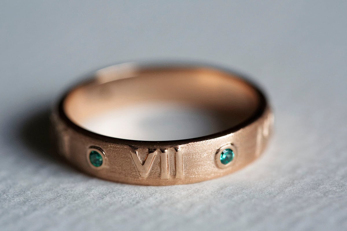 Rose Gold Wedding Ring Roman Numerals Ring Personalized - Etsy