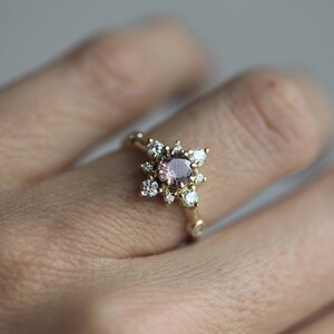 Champagne Peach Sapphire Engagement Ring Snowflake Sapphire - Etsy