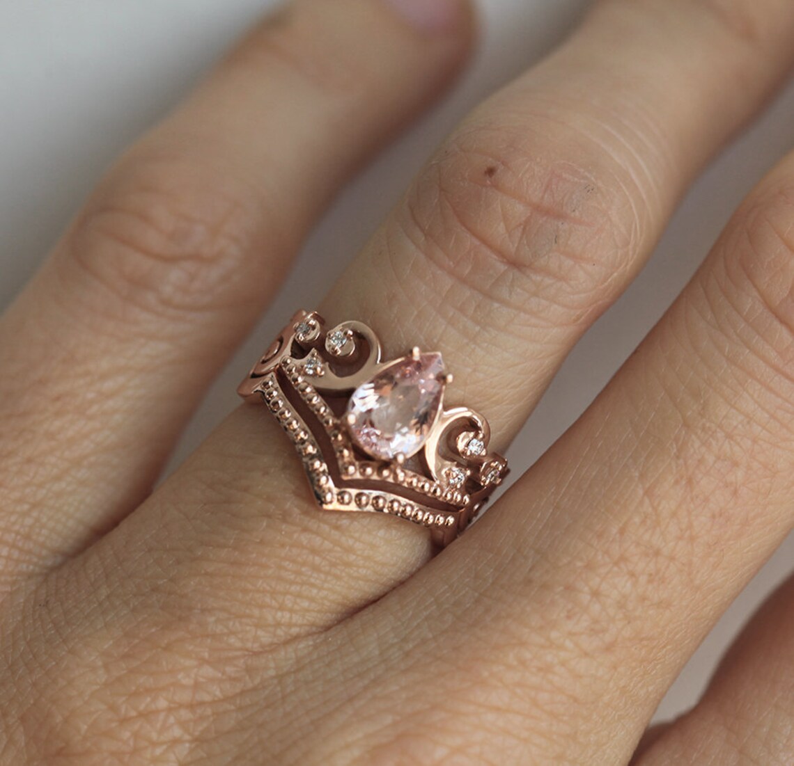 Morganite Wedding Set Morganite Wedding Ring Set Rose Gold - Etsy
