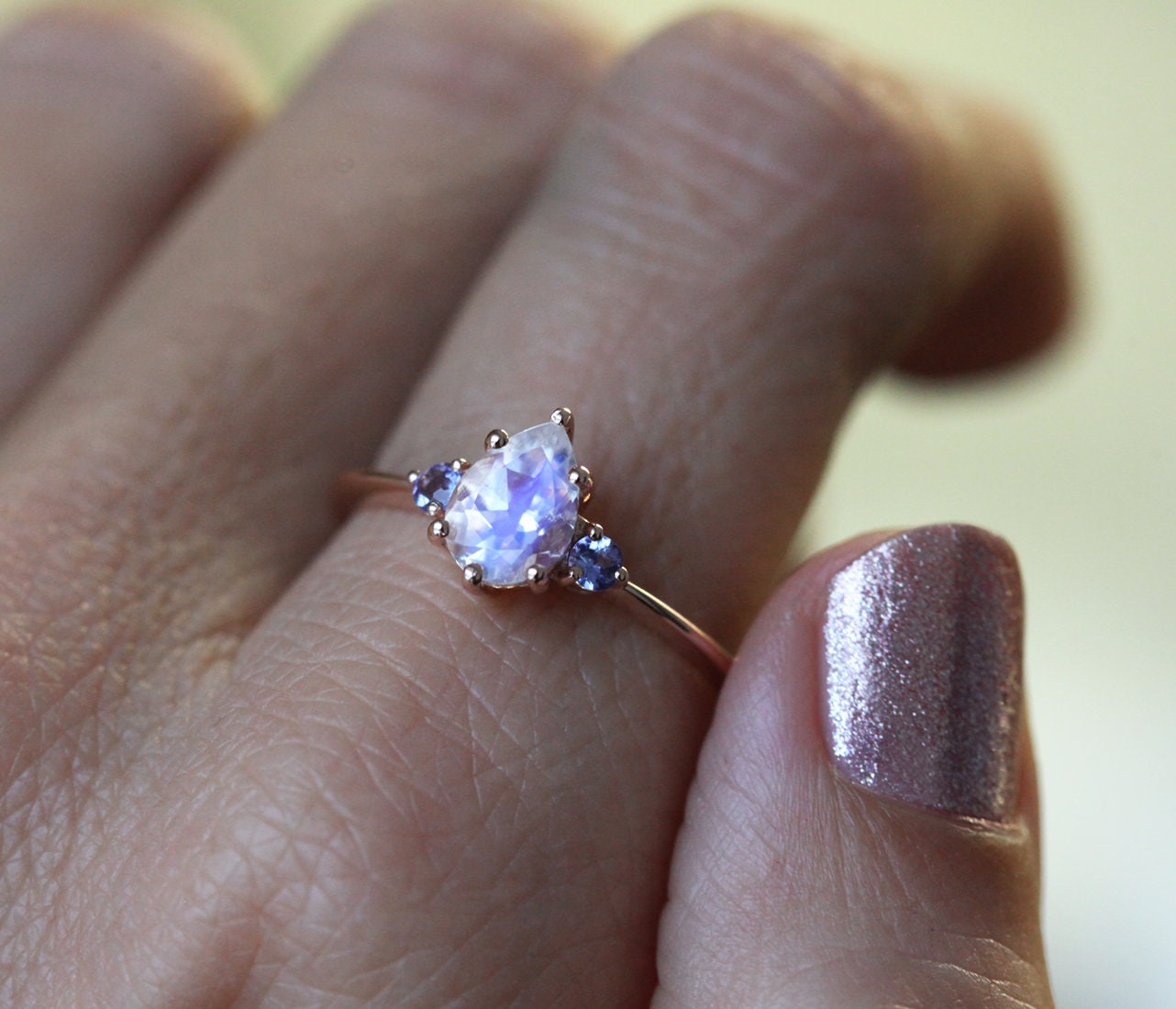 Pear Moonstone & Tanzanite Engagement Ring Blue Rainbow | Etsy