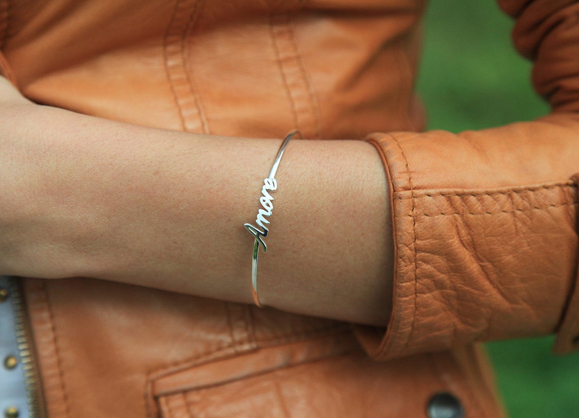 Solid Gold Signature Name Bracelet Jewelry Gold Name Bangle | Etsy