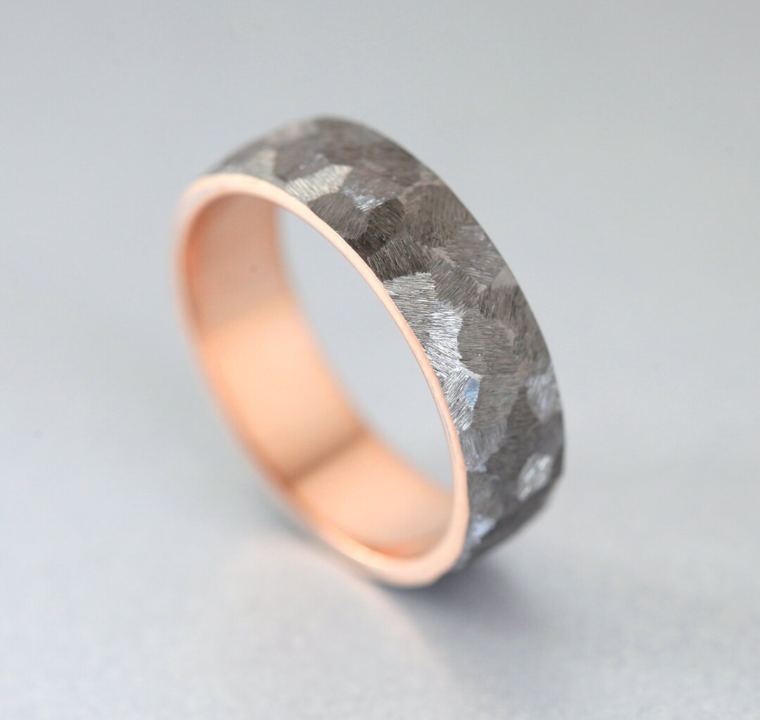 Gold Mens Band, Mens Ring, Hammered Mens Wedding Band, Mens Wedding ...