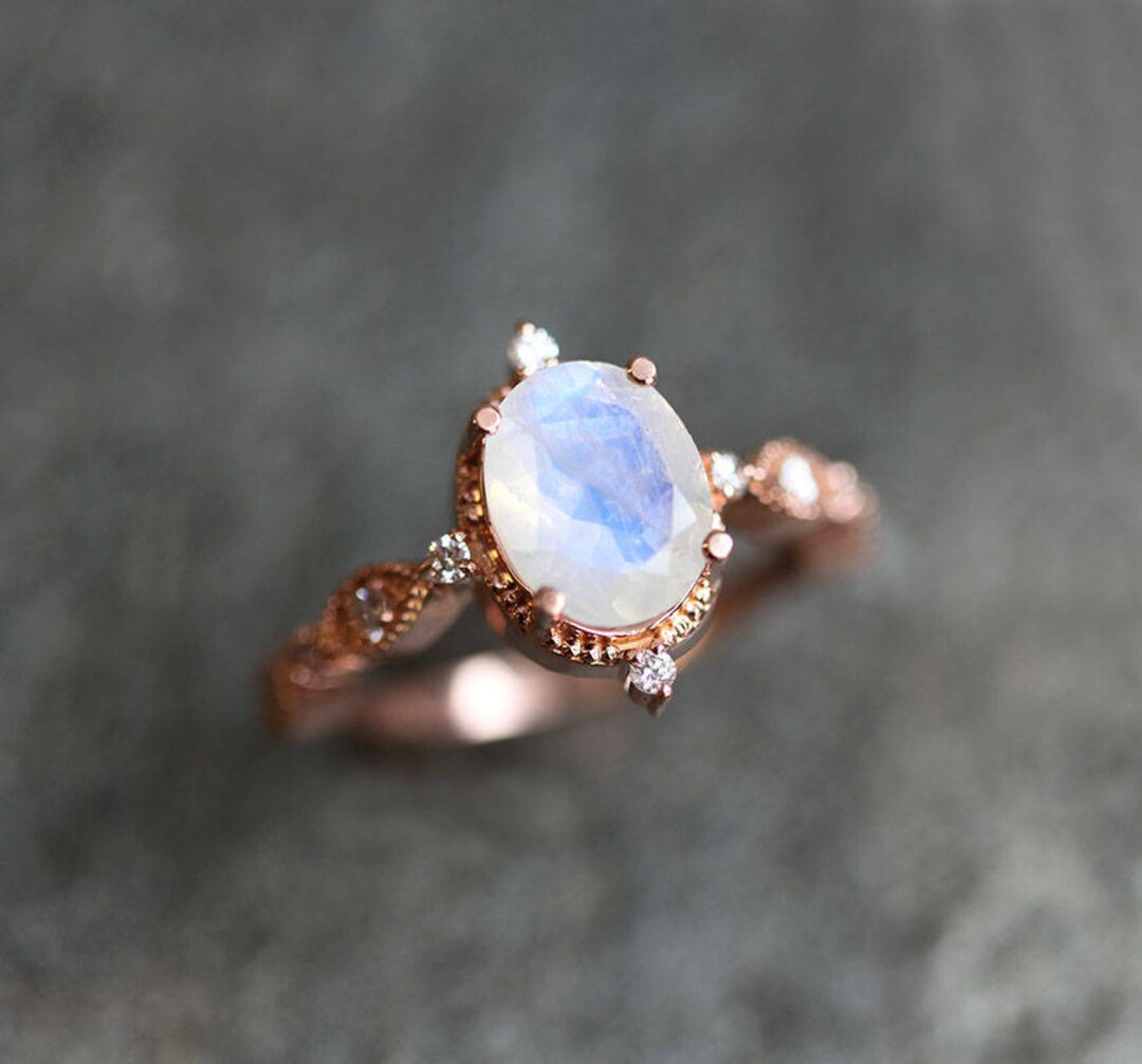 Moonstone Engagement Ring Rainbow Moonstone Ring Vintage - Etsy New Zealand