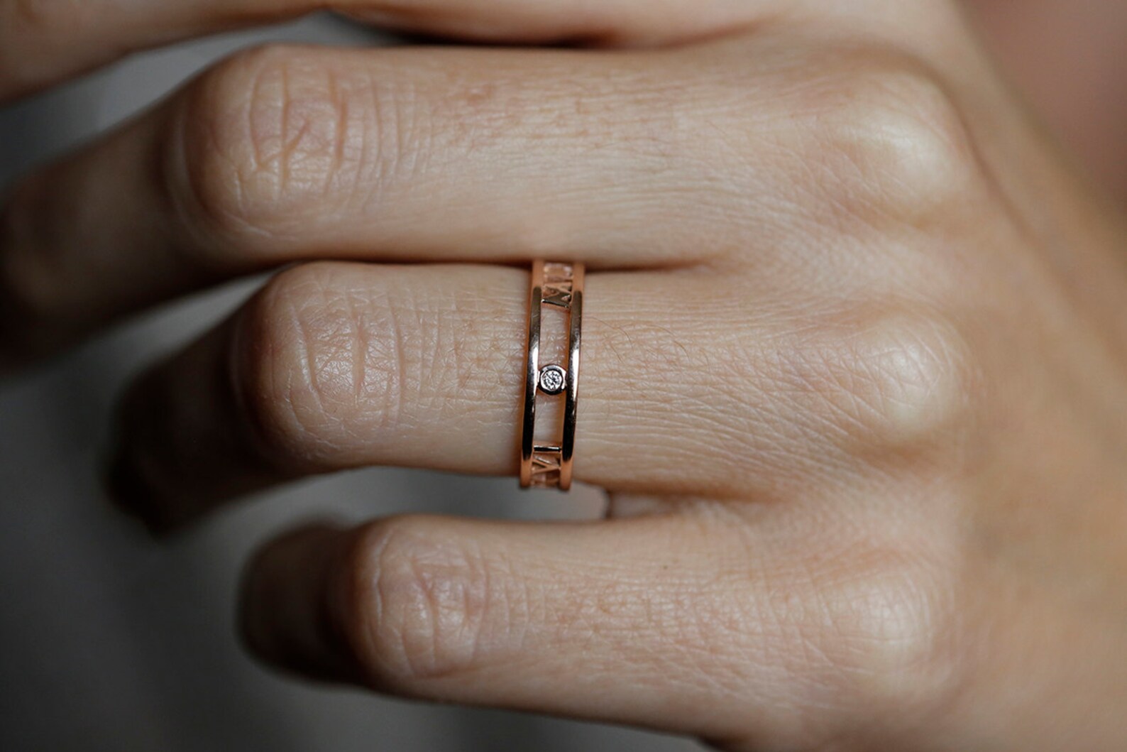 Roman Numerals Band With a 1.7mm Round White Diamond Roman in - Etsy