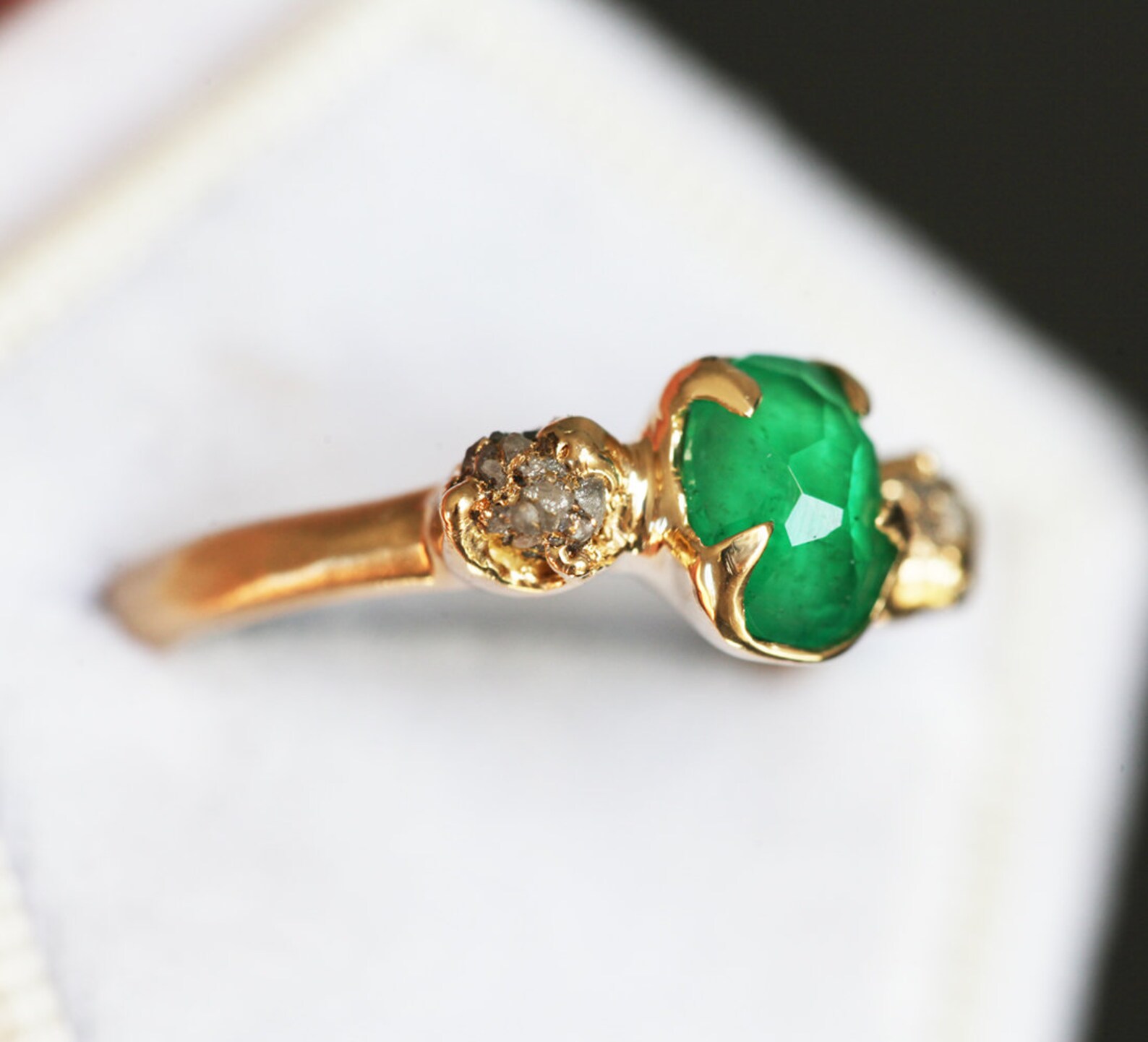 Fancy Cut Emerald Diamond Gold Engagement Ring Partial - Etsy
