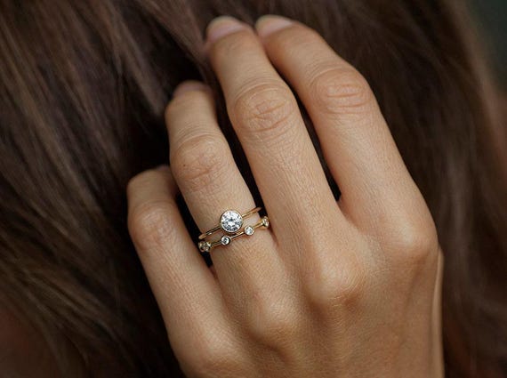 Solitaire Diamond Engagement Ring Round Half Carat Diamond Ring in 18k Yellow Gold Etsy