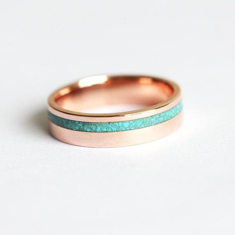 Mens Turquoise Gold Wedding Band - Etsy