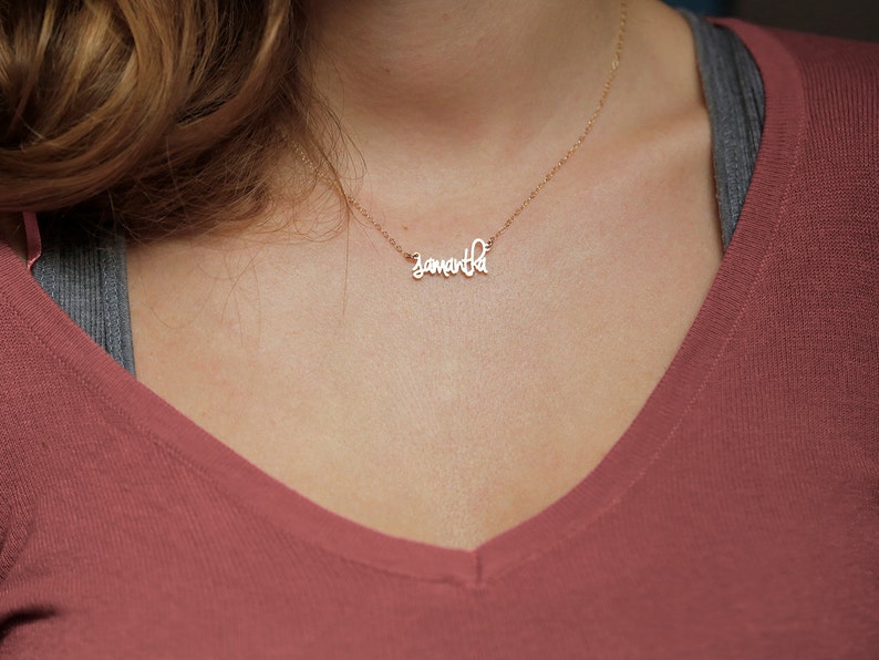 Small Name Necklace Gold Custom Lettering Necklace Tiny Word | Etsy