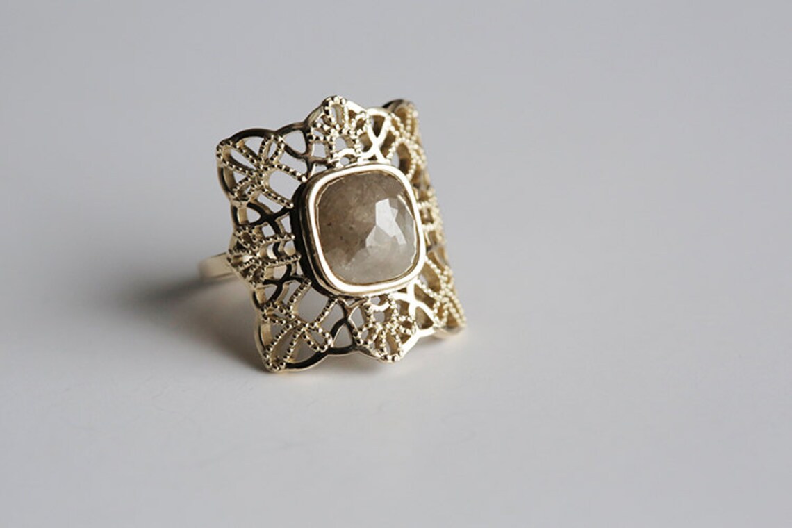 Rose Cut Diamond Ring Rose Cut Engagement Ring Gold Lace - Etsy