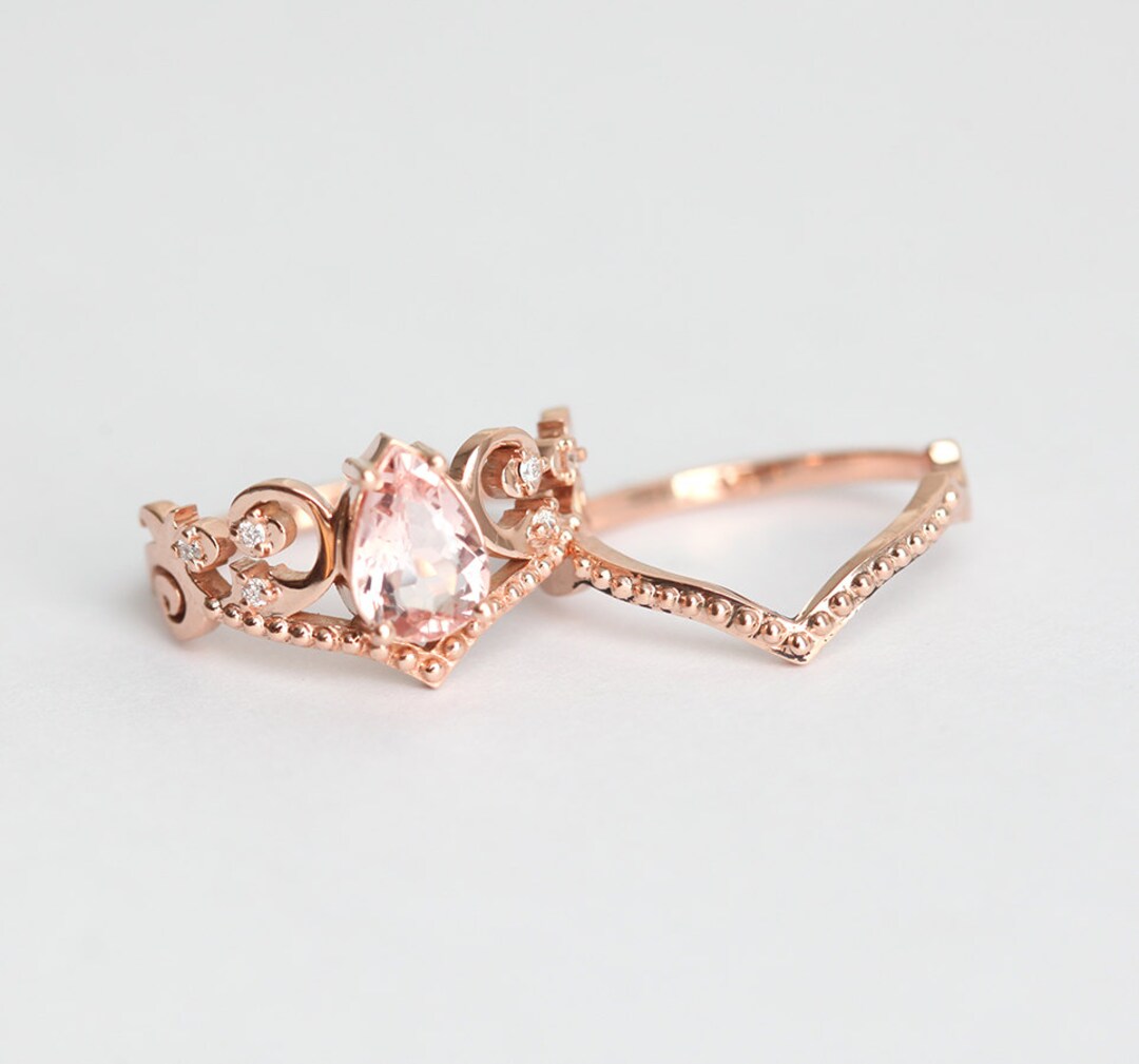Morganite Wedding Set, Morganite Wedding Ring Set, Rose Gold Ring Set ...