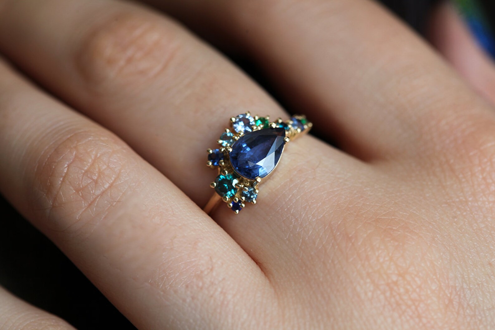 Pear Blue Sapphire Engagement Ring Pear Sapphire Cluster - Etsy Australia