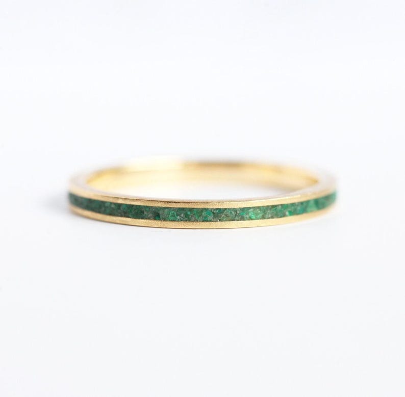 Thin Ring, Emerald Inlay Engagement Band, Green Gemstone Ring - Etsy