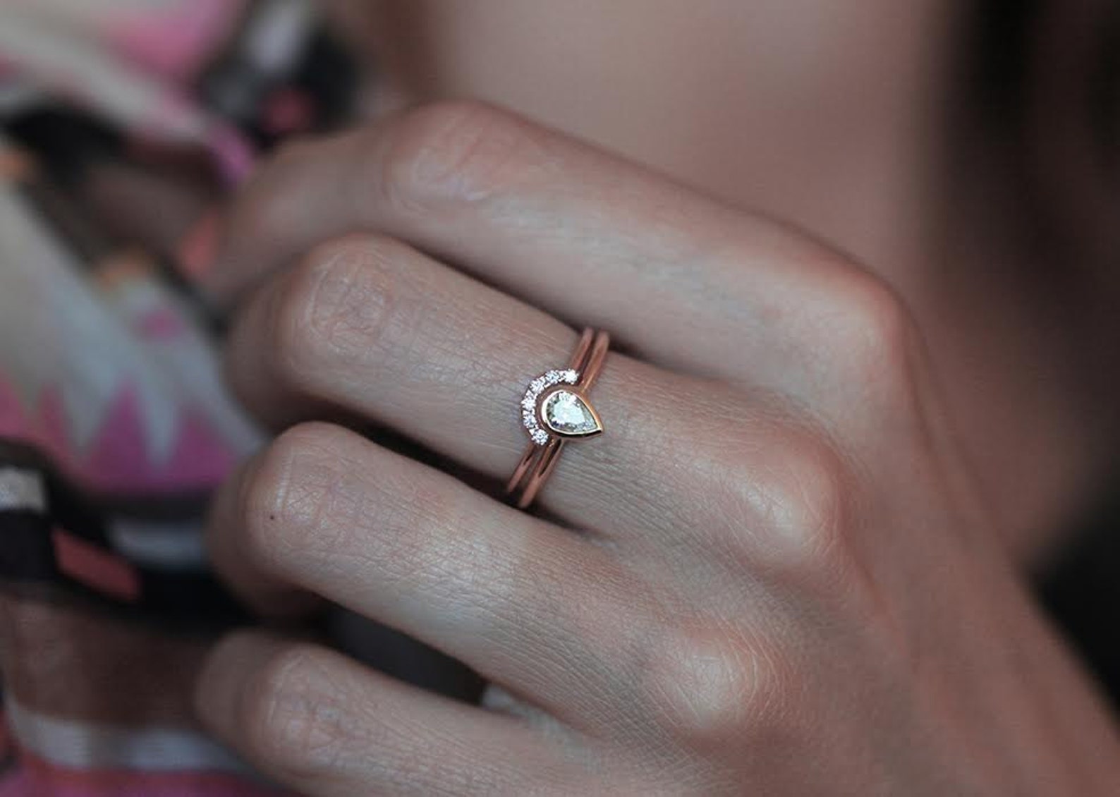 Pear Diamond Ring Set Engagement Ring Wedding Ring 14k Rose | Etsy