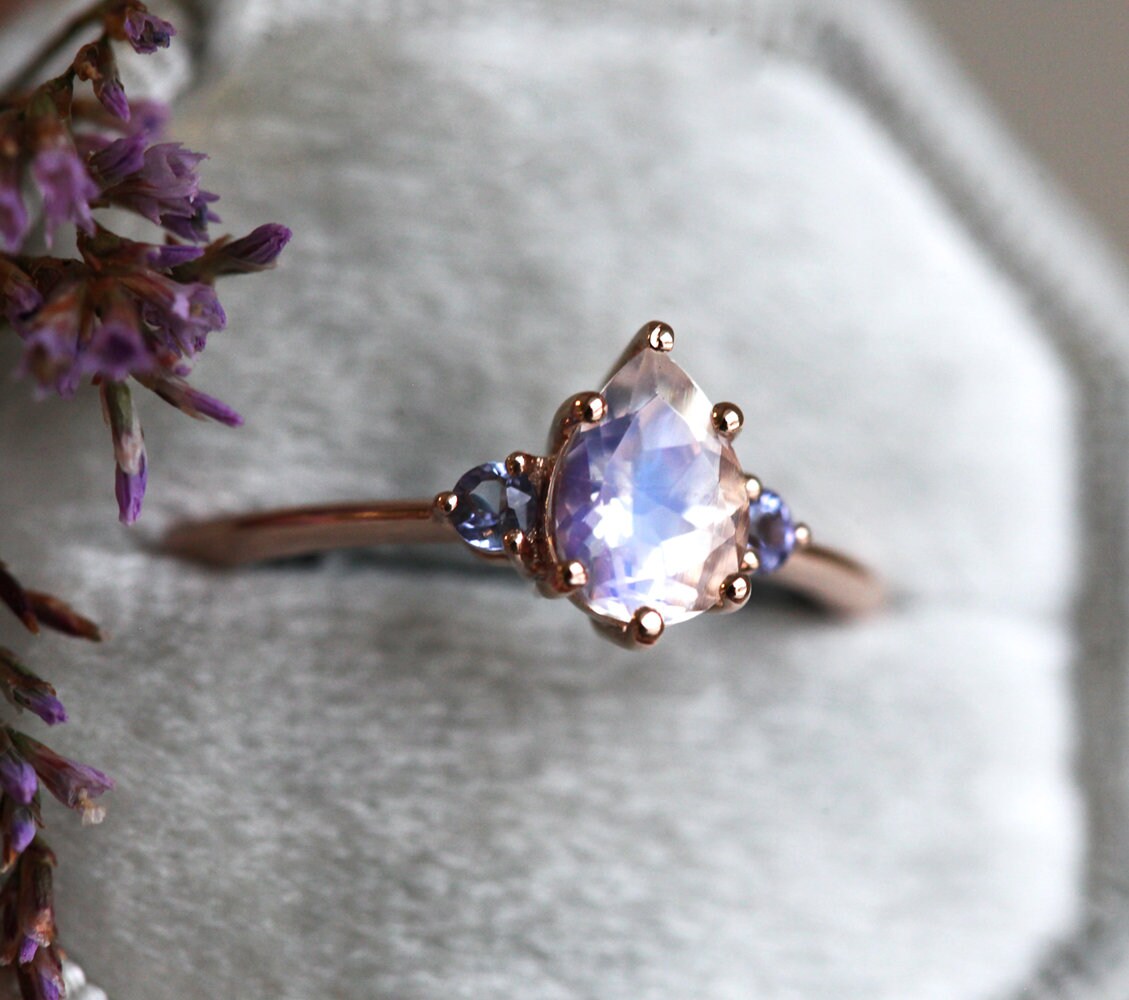 Pear Moonstone & Tanzanite Engagement Ring Blue Rainbow | Etsy