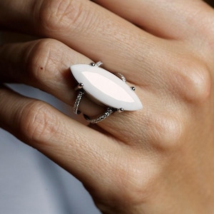 Large White Gemstone Ring, Statement Ring With White Agate, White Agate ...