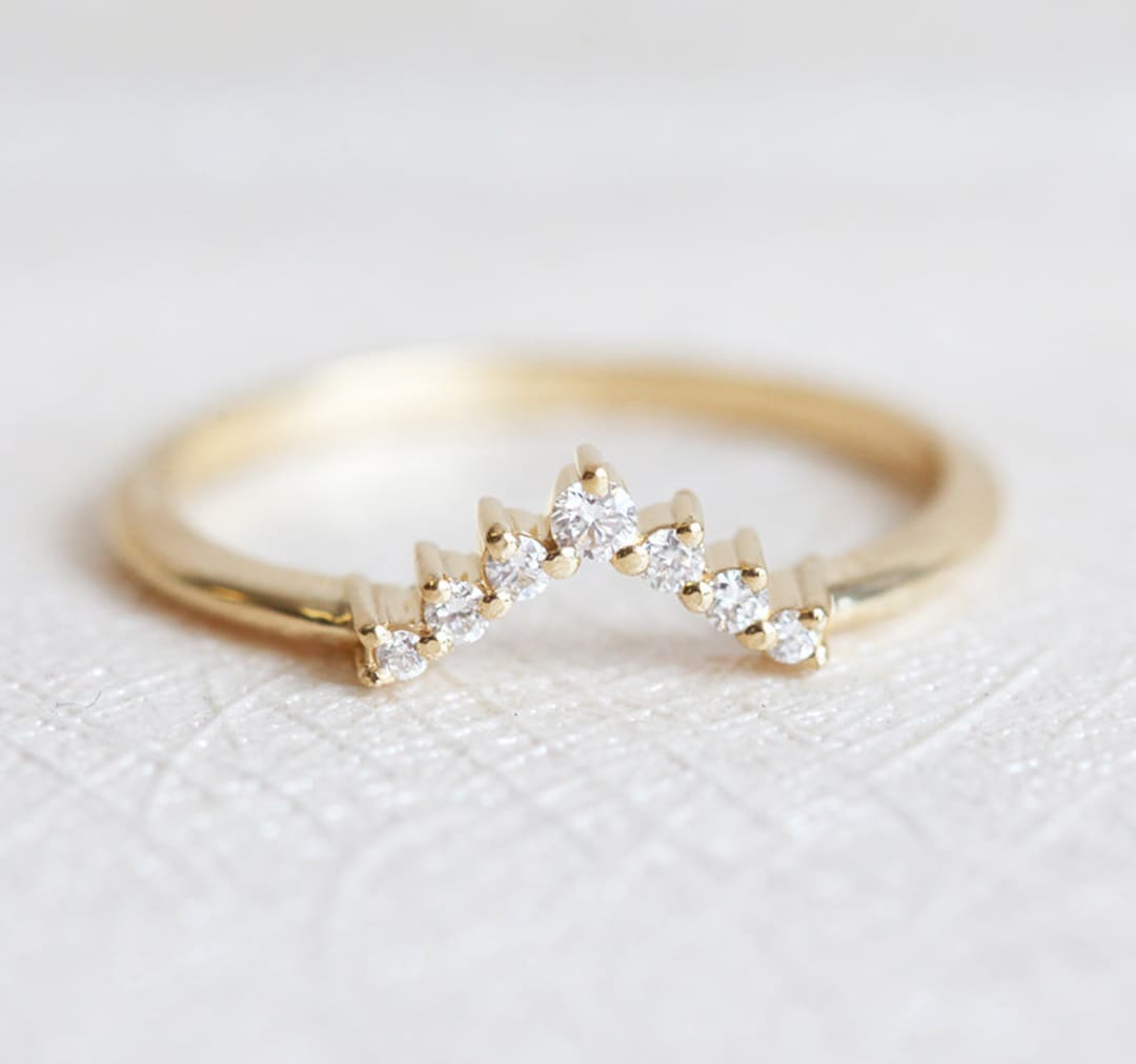 Diamond Wedding Band, V Shaped Stacking Ring, Triangle Matching Bridal ...