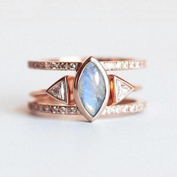 Moonstone Wedding Ring Set - Etsy