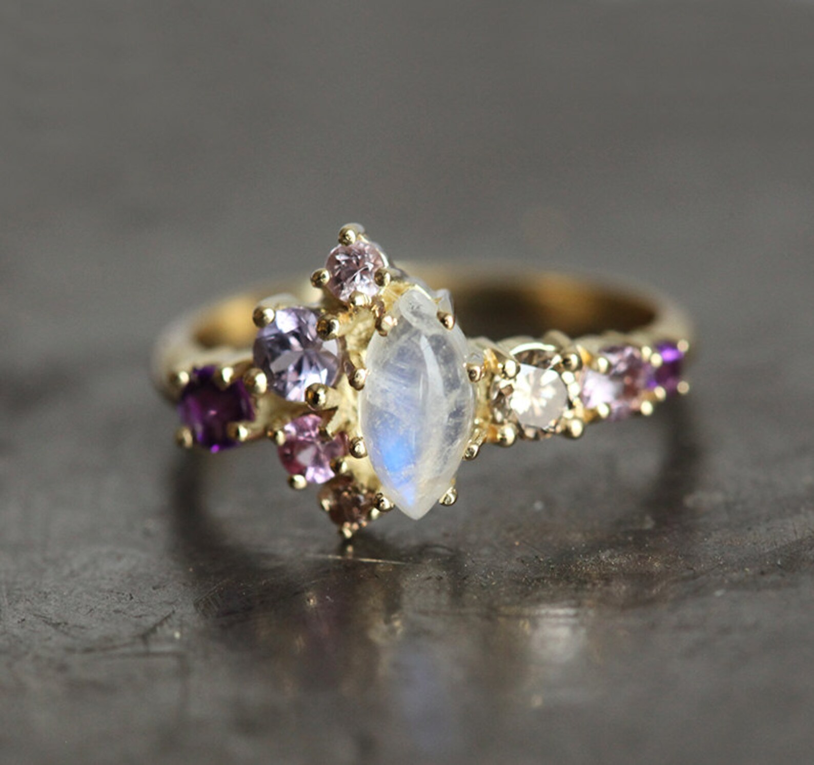 Marquise Moonstone Cluster Ring 14k or 18k Solid Gold - Etsy Canada